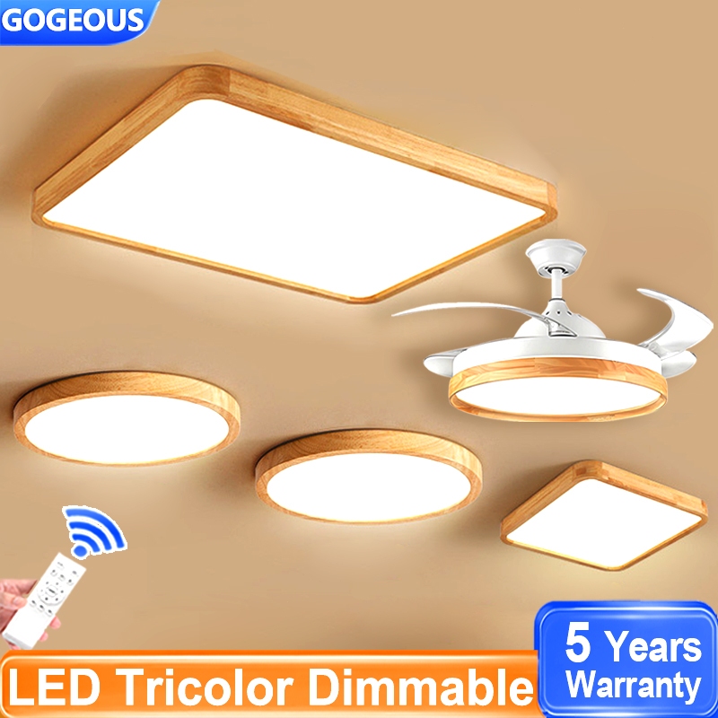 72/48W Wooden LED Ceiling Light Flush Mount Wood Bedroom Light ...