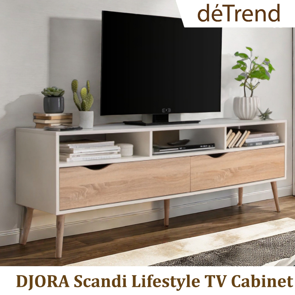déTrend DJORA Scandi Lifestyle TV Cabinet TV Rack 2 Drawers Open ...