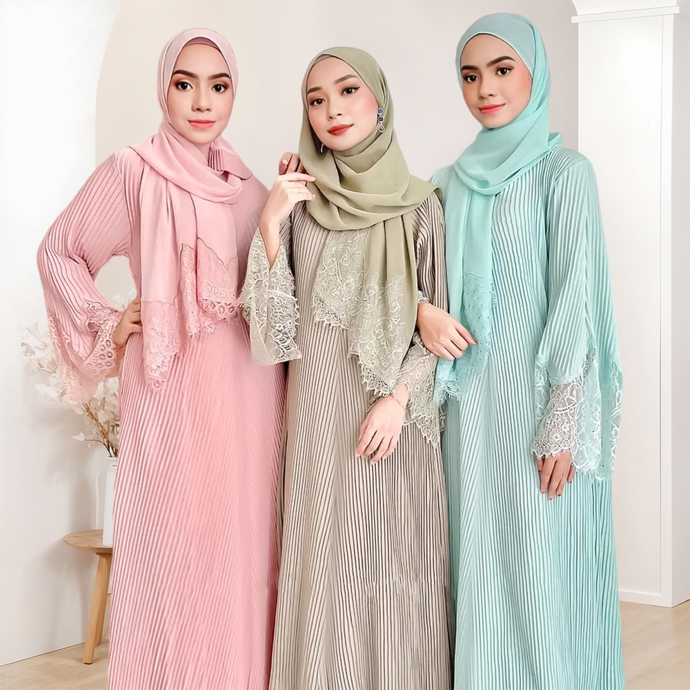 Abaya pleated Allium dresses lace sleeves ABAYAS Muslim Jubah Muslimah Cantik abaya Premium baju ...