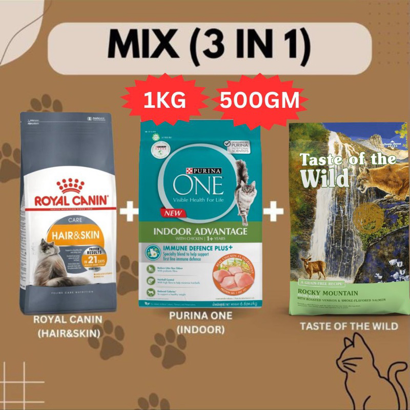KIBBLE TRIAL PACK 500GM (TOTW + RC HAIR & SKIN + PURINA INDOOR ...