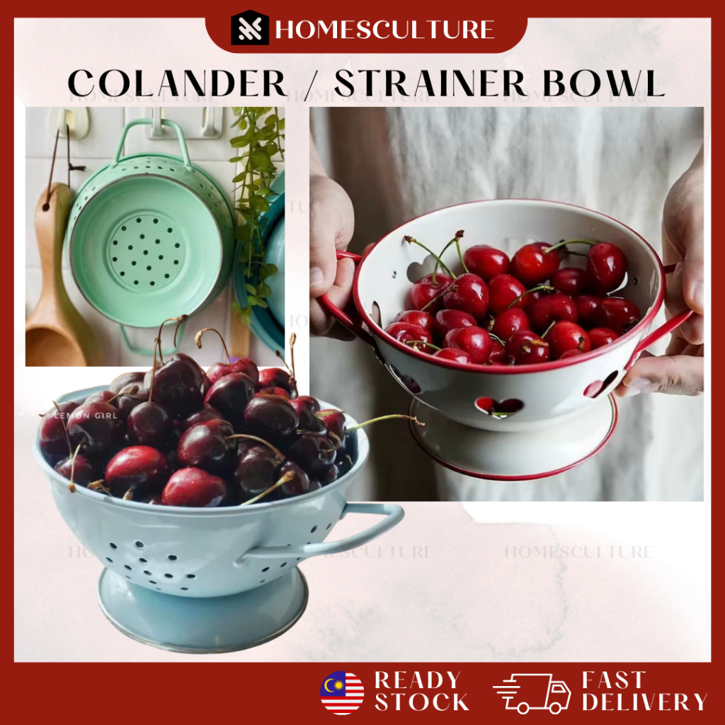Vintage Enamel Colander Strainer Bowl Fruit Vegetable Egg Drainer ...