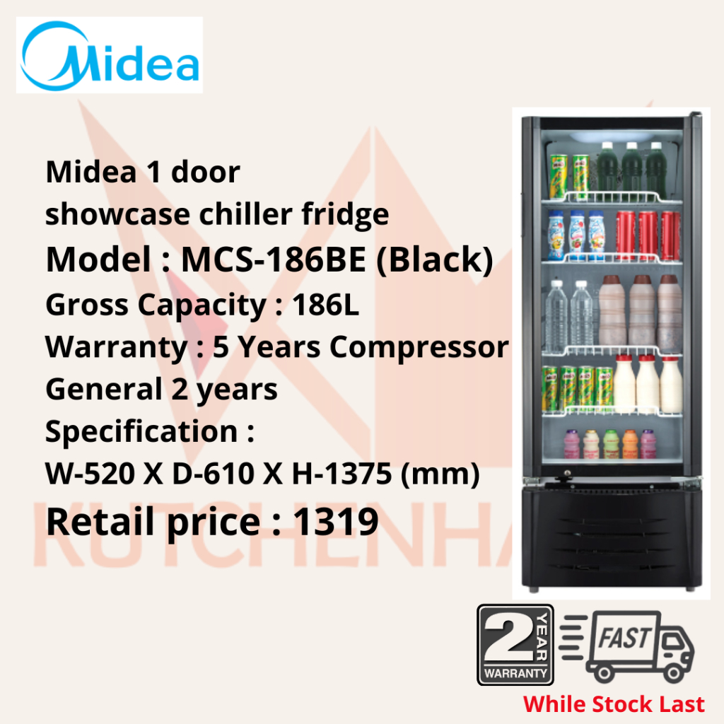 MIDEA Single Transparent Door Showcases Refrigerators MSC-186BE (Black ...