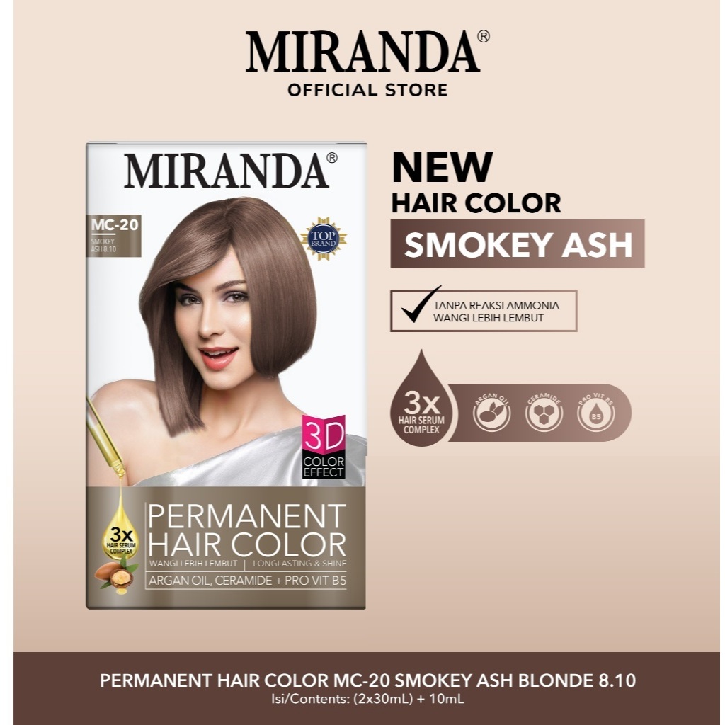 [New Color] Miranda Hair Color (Cat Rambut Permanen) MC20 Smokey Ash 30ml | Shopee Malaysia