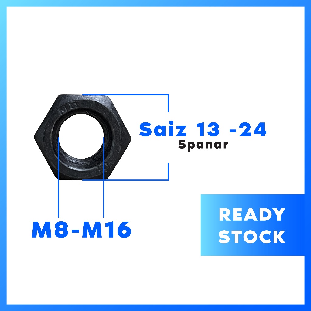 Halus Thread Hexagon Hex Nut M8 M10 M12 M14 M16 Black Oxide High ...
