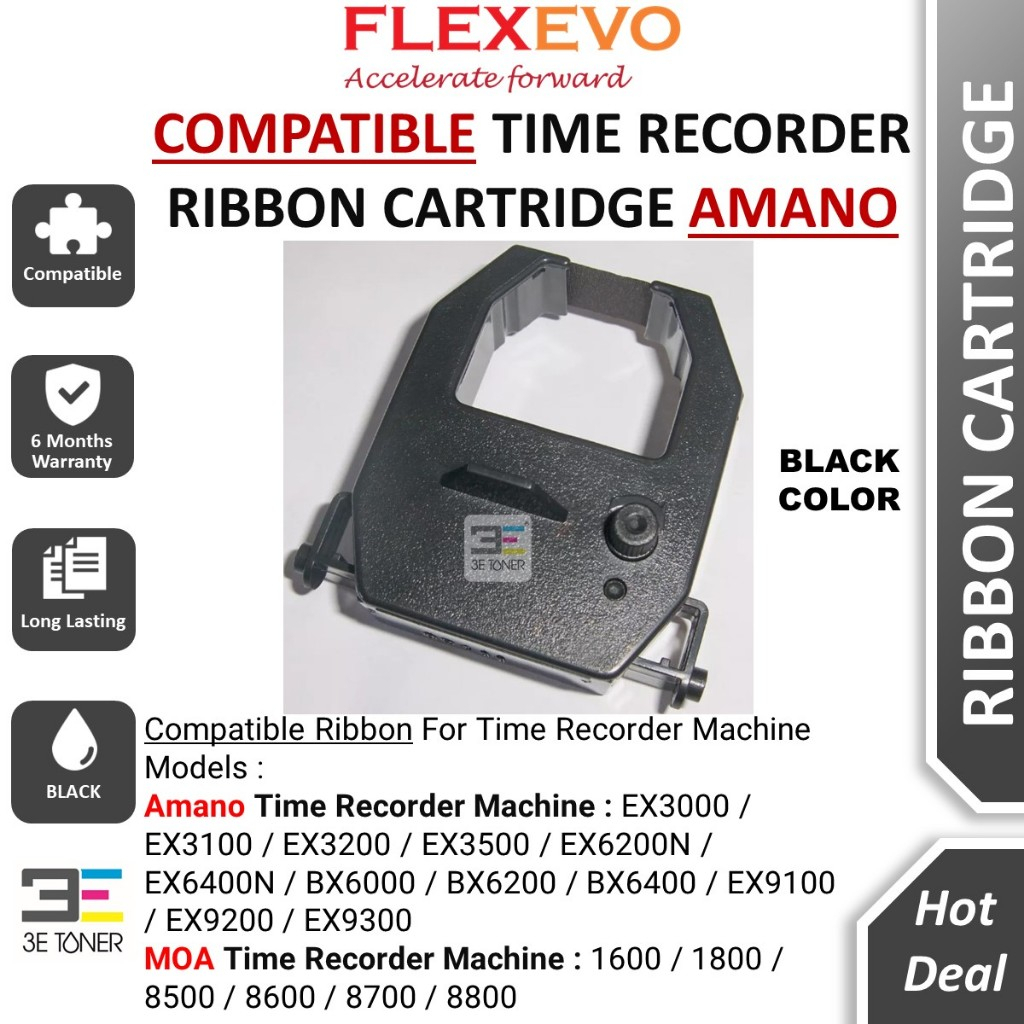 Compatible Amano EX-3000 EX3000 Black Time Recorder Ribbon Cartridge ...