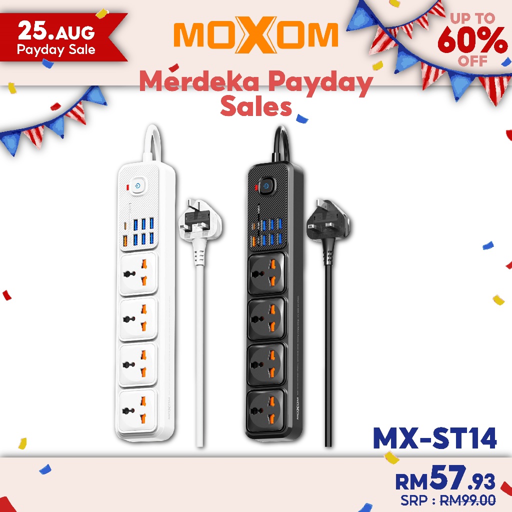 MOXOM PD20W QC18W Smart IC Technology 12-IN-1 Power Strip Extension ...