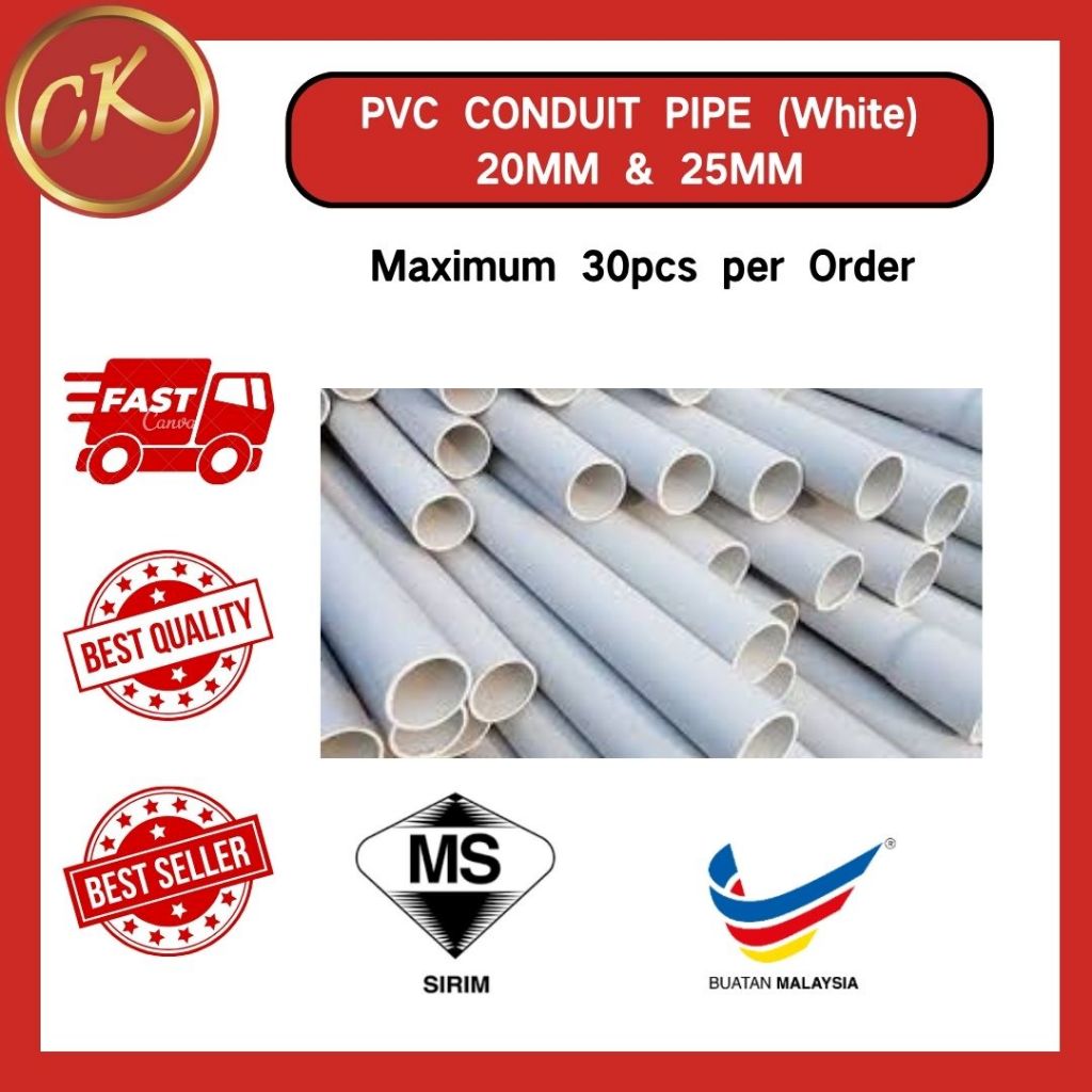 (SIRIM) READY STOCK 57Inch 20mm 3/4" / 25MM 1”PVC CONDUIT PIPE | Shopee ...