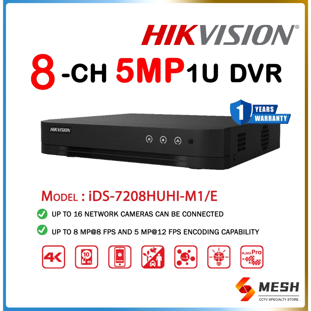 HIKVISION CCTV DVR 8CH Digital Video Recorder/Decorder AcuSense Turbo ...