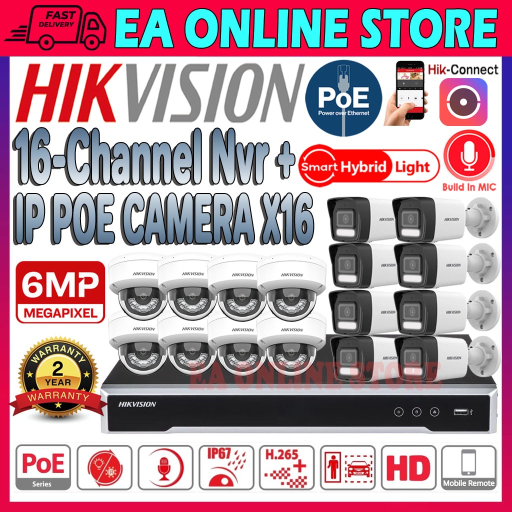 HIK HIKVISION 16 Channel 6.0MP Smart Hybrid Light POE + COLORVU + MIC ...