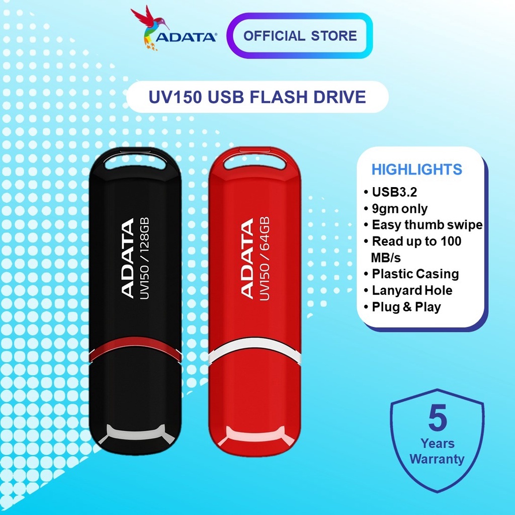 ADATA Pendrive 64GB USB3.2 USB Flash Drive UV150 - Black/Red | Shopee ...