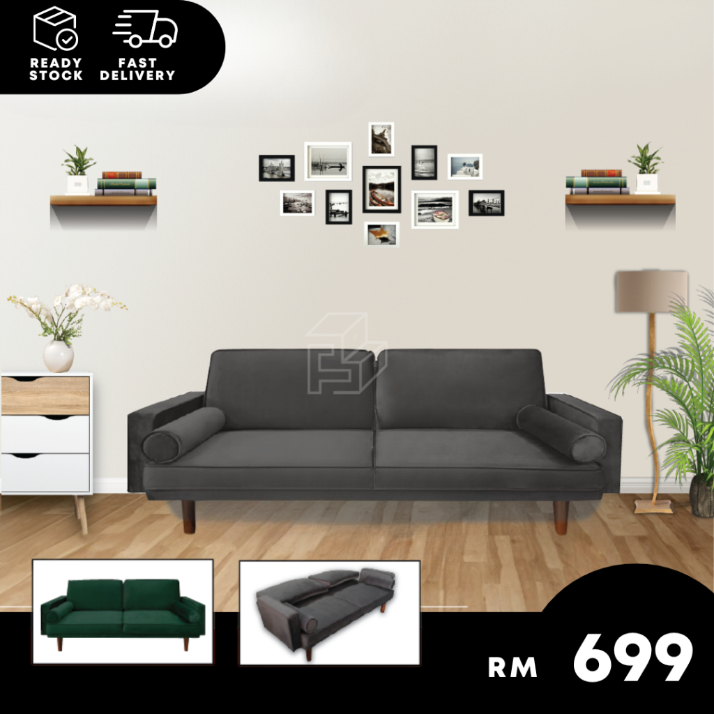 BETTY FURNITURE LOVELLA 3 Seater Sofa Bed Velvet Fabric / 3 Angles Back ...