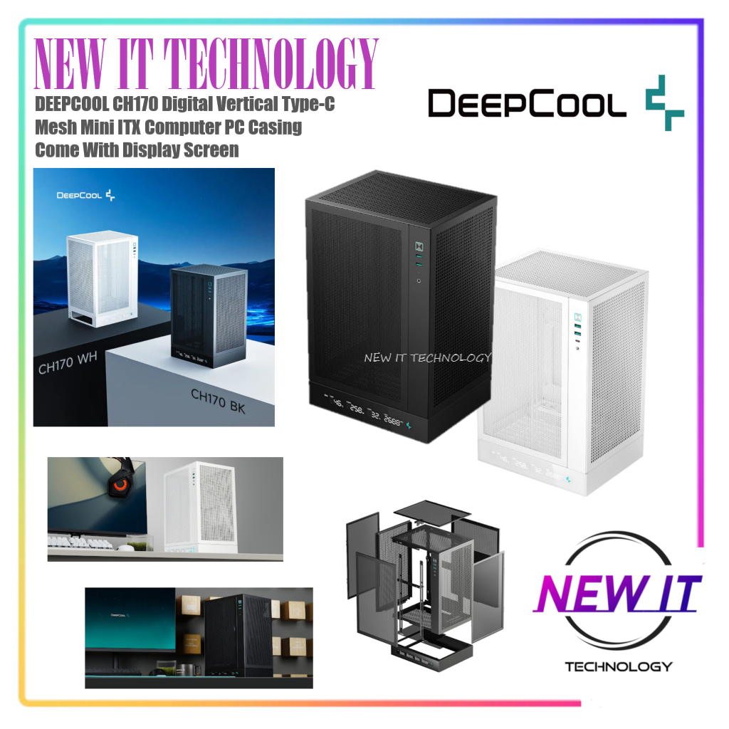 DEEPCOOL CH170 Digital Vertical Type-C Mesh Mini ITX Computer PC Casing ...