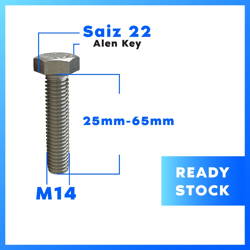 M14 Hexagon Bolt and Nut/Skru/Screw | Shopee Malaysia
