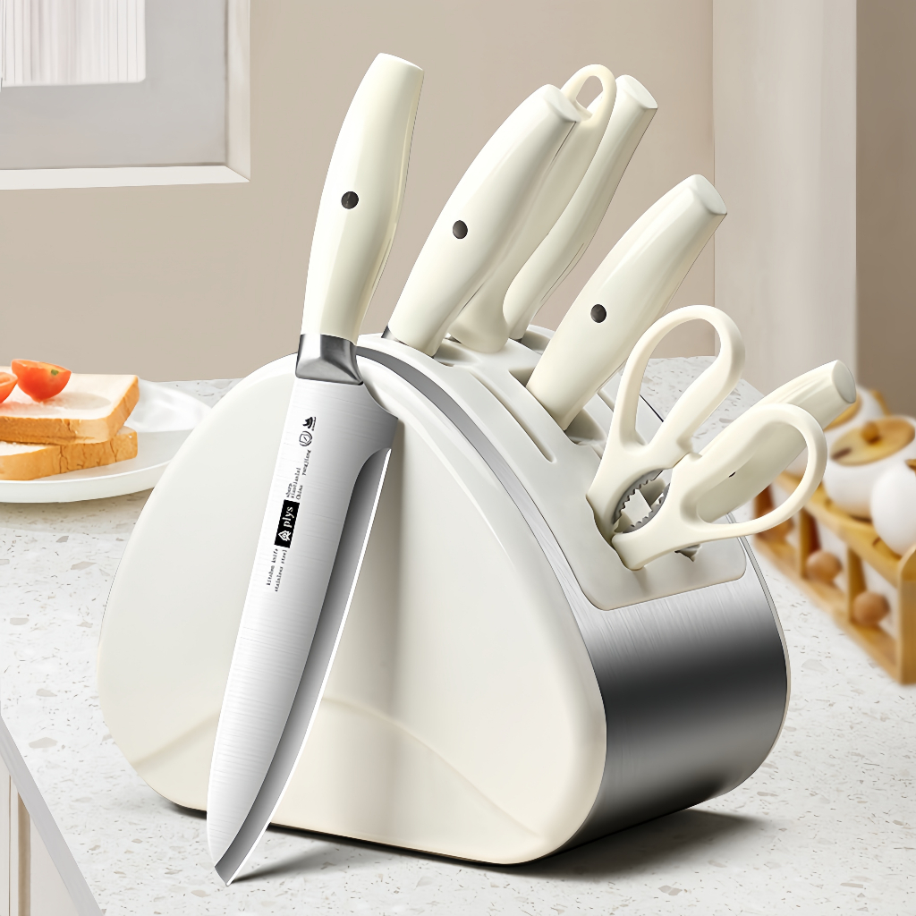 2025NEW🔥7-Piece White Kitchen Knife Set with Block – Professional Chef ...