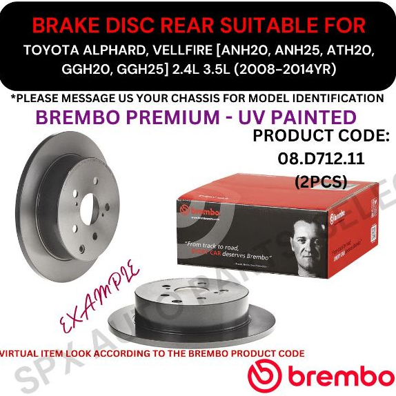 BREMBO GENUINE DISC BRAKE ROTOR (REAR) FOR TOYOTA ALPHARD, VELLFIRE ...