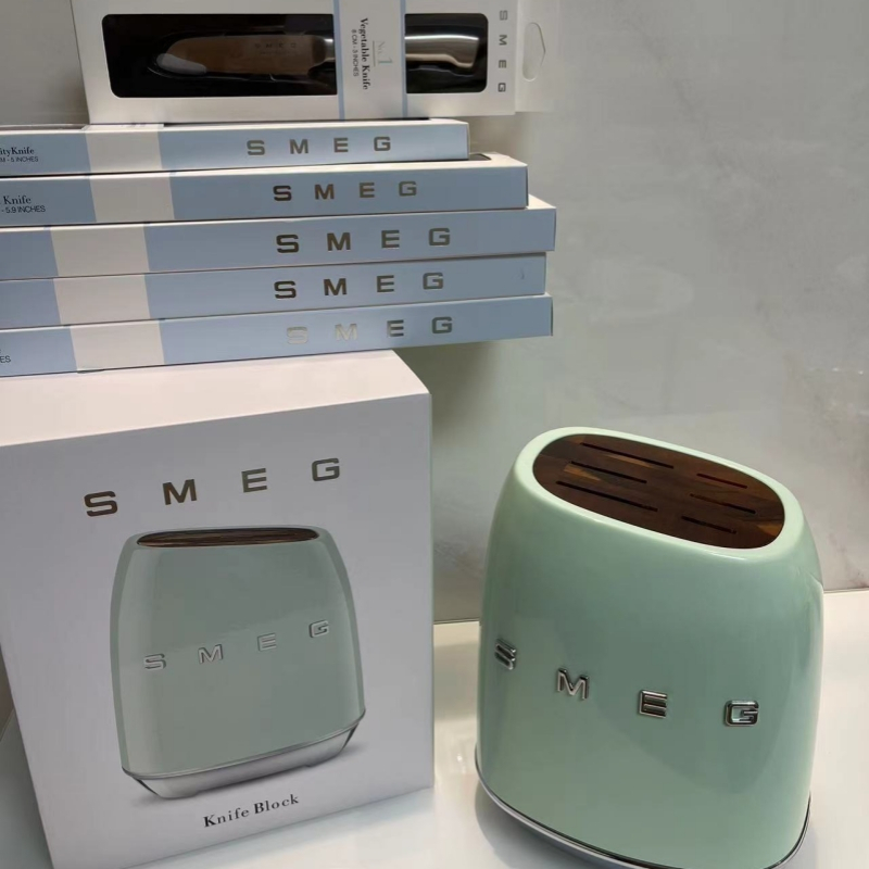 SMEG Knife Set Stainless Steel Home Retro Knife Holder Complete Kitchen ...