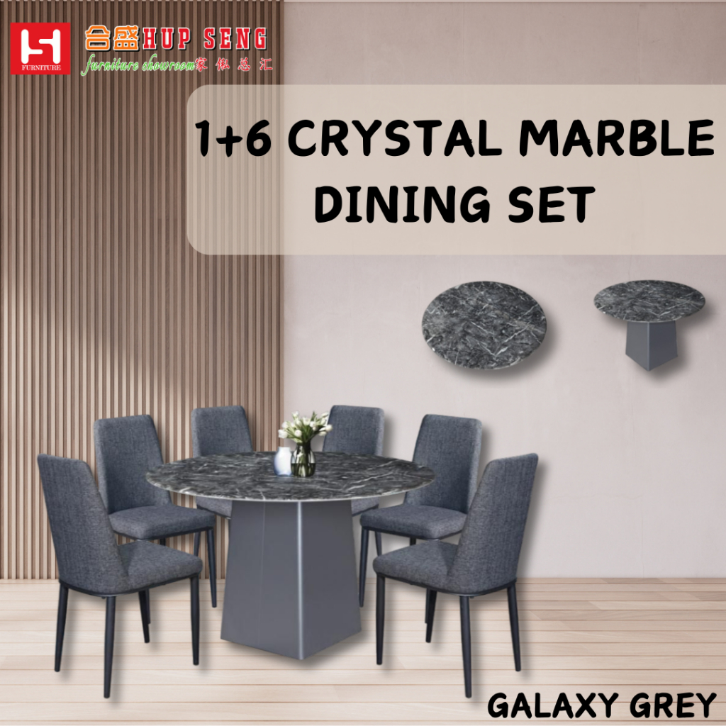 [SARAWAK] 1+6 CRYSTAL MARBLE DINING SET/MEJA MAKAN 6 ORANG/DINING ROOM ...