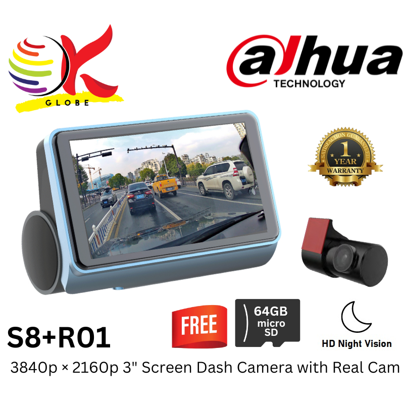 DAHUA S8 DASHCAM WITH REAL CAM, 3" SCREEN, G-SENSOR MODULE, GPS TRACK , BUILT-IN MIC & SPEAKER ...