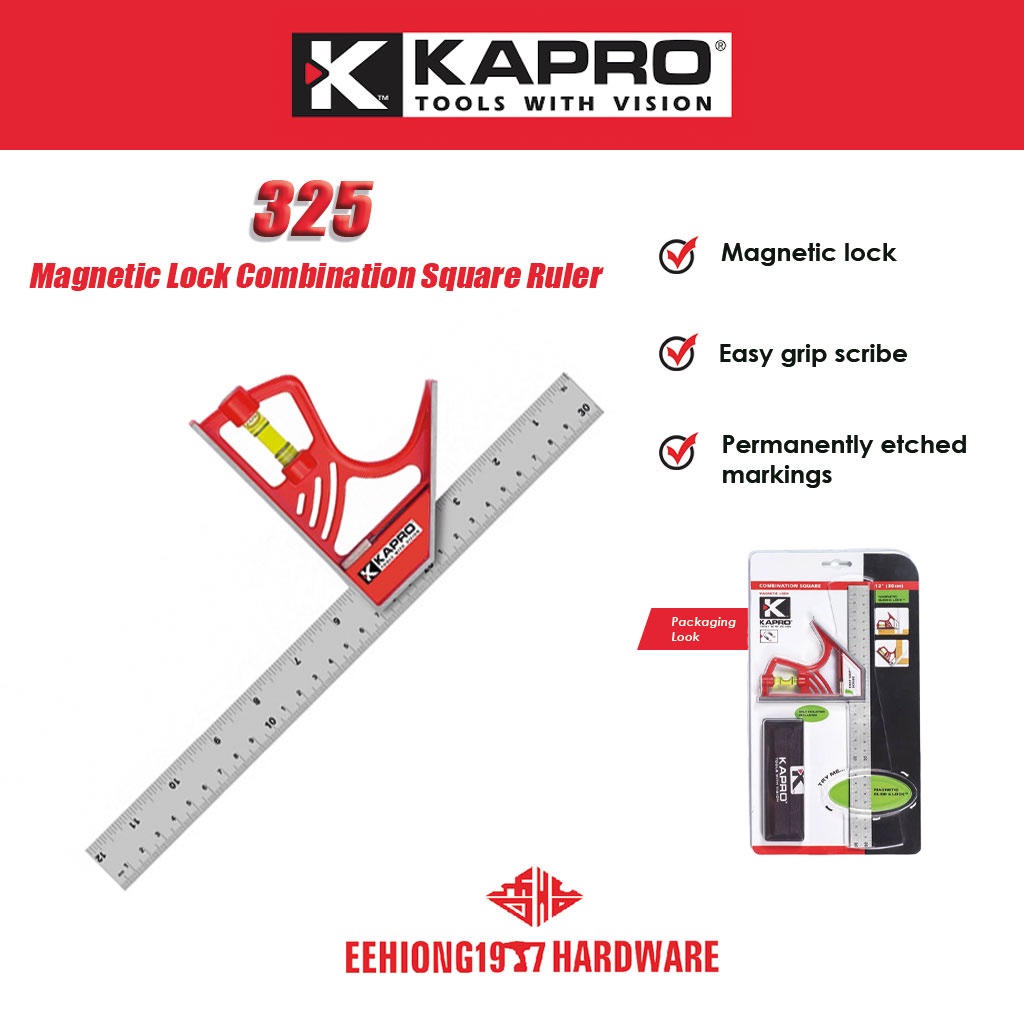 KAPRO 325 30cm Magnetic Lock Combination Square Ruler with Zinc Head ...