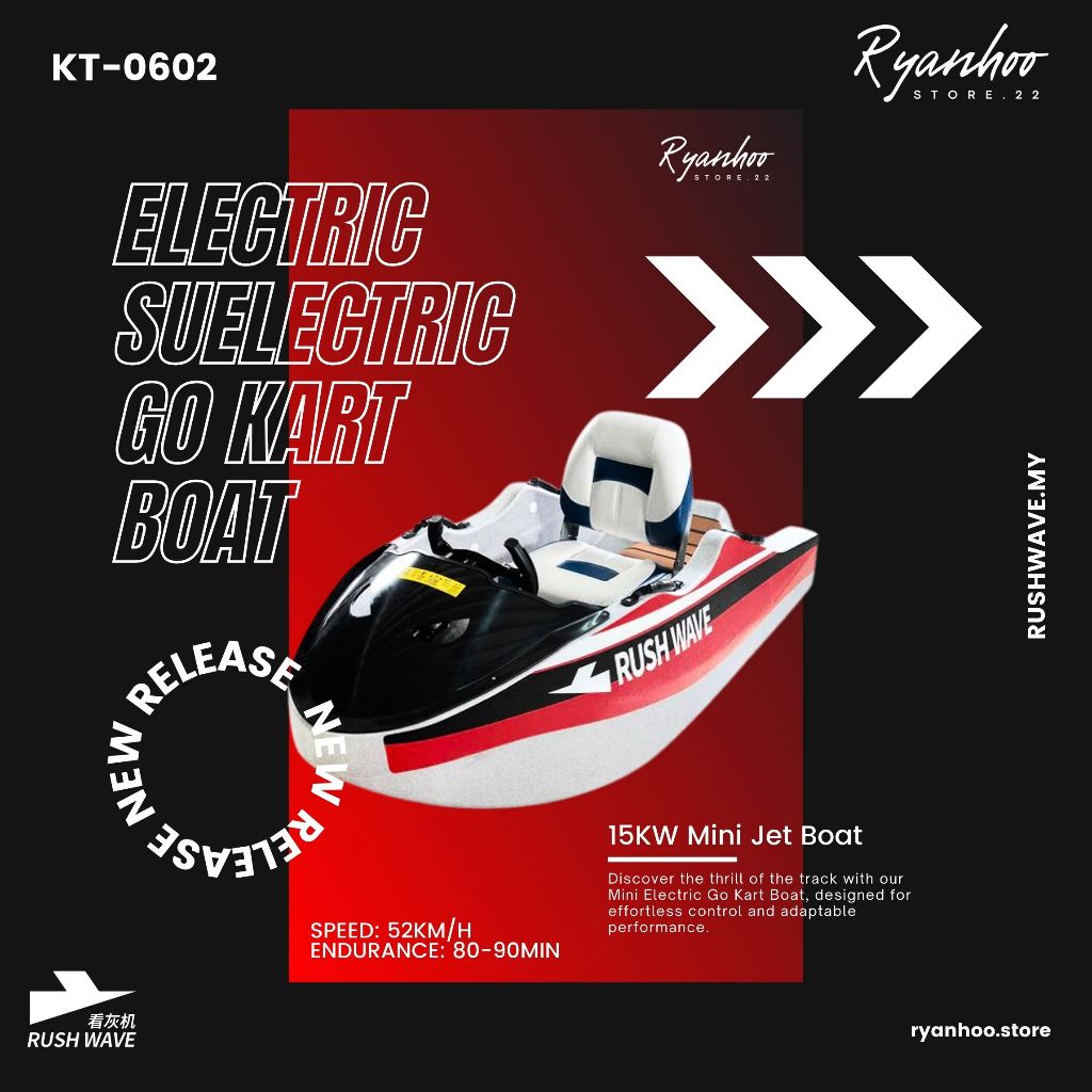 RUSH WAVE Malaysia Official | Electric Go Kart Boat| 15KW Mini Jet Boat | KT-0602 | Shopee Malaysia
