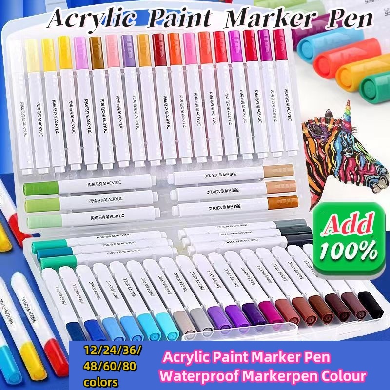 48/60/80 Colour Marker pen Acrylic mark Waterproof Markerpen Kids ...