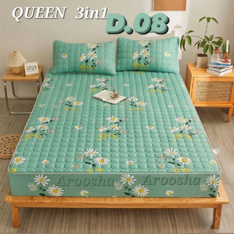🔥CADAR Hilton Queen fitted 3pcs bercorak bunga/cadar Hilton fitted ...