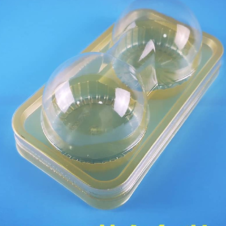 10pcs Plastic Packaging 2 Cavity With Lid Yellow Tray Tart Mochi Cup ...