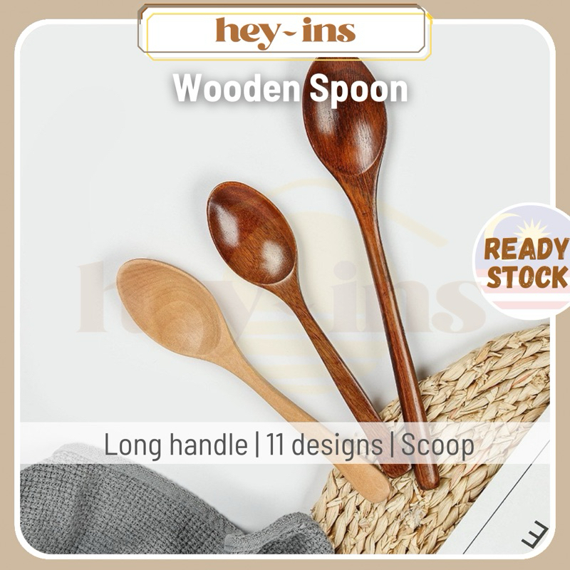 Long Wooden Spoon Wooden Dinnerware Soup spoon Stirring Sudu Kayu ...