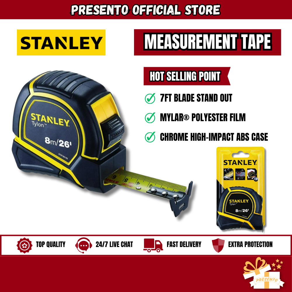 Original STANLEY 8M/26'FT (25mm) Tylon Measuring Tape Pita Pengukur ...
