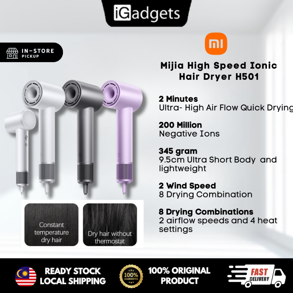 H501/H501 SE High Speed Anion Hair Dryer | 1600W | 8 Modes | Portable | 米家高速吹风机H501 SE | Shopee ...
