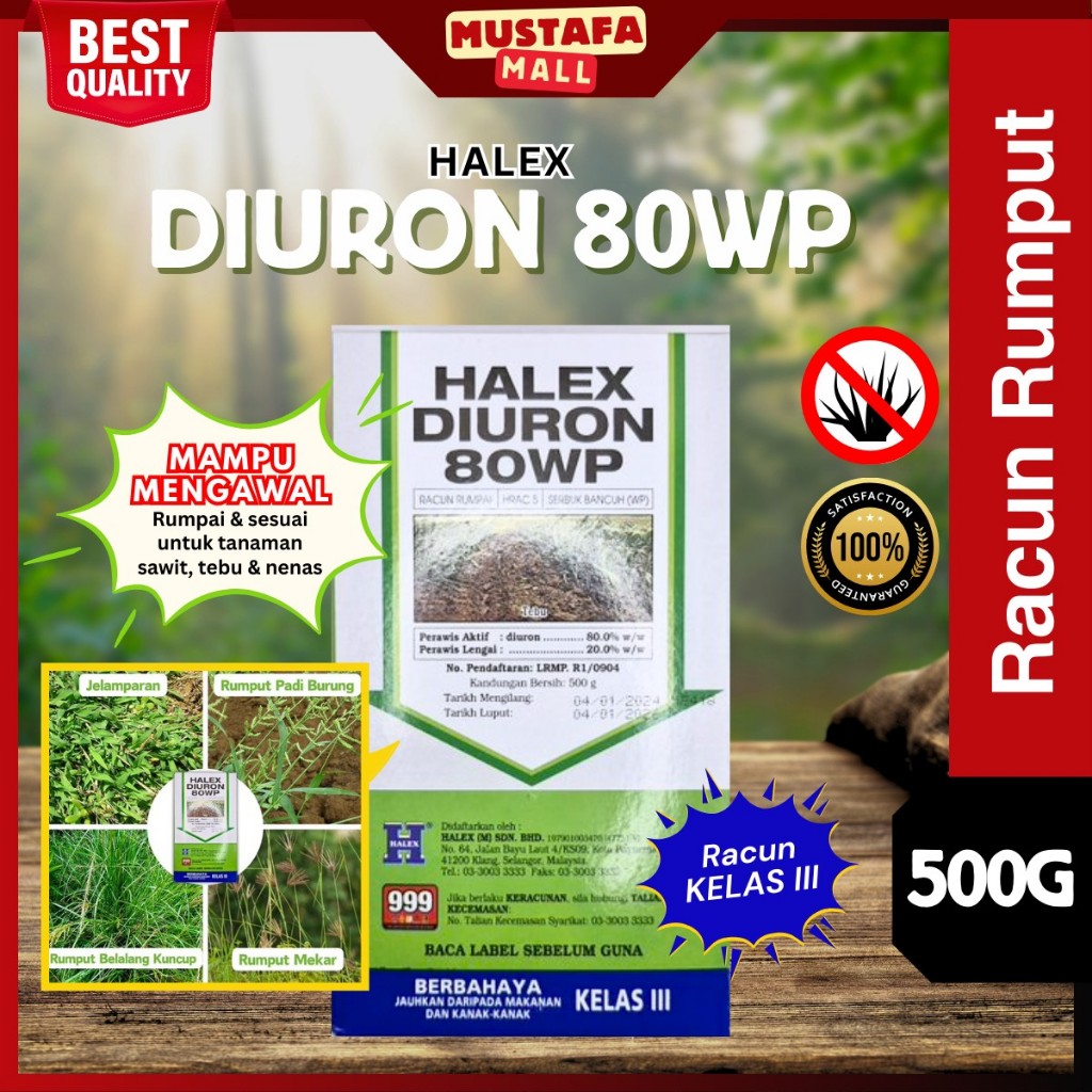 Halex Diuron 80wp Herbicide Rumput Tanaman Sawit Racun Rumpai Rumput Mekar Perawis Aktif Diuron ...