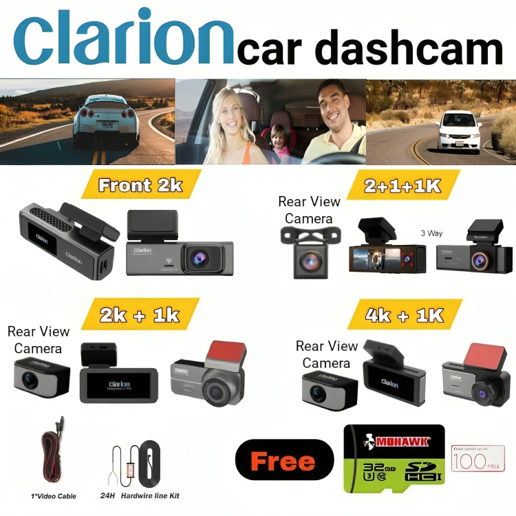 Clarion 4K Resolution Dash Cam Pro Front ,Cam Cabin View, Rear Cam view ...