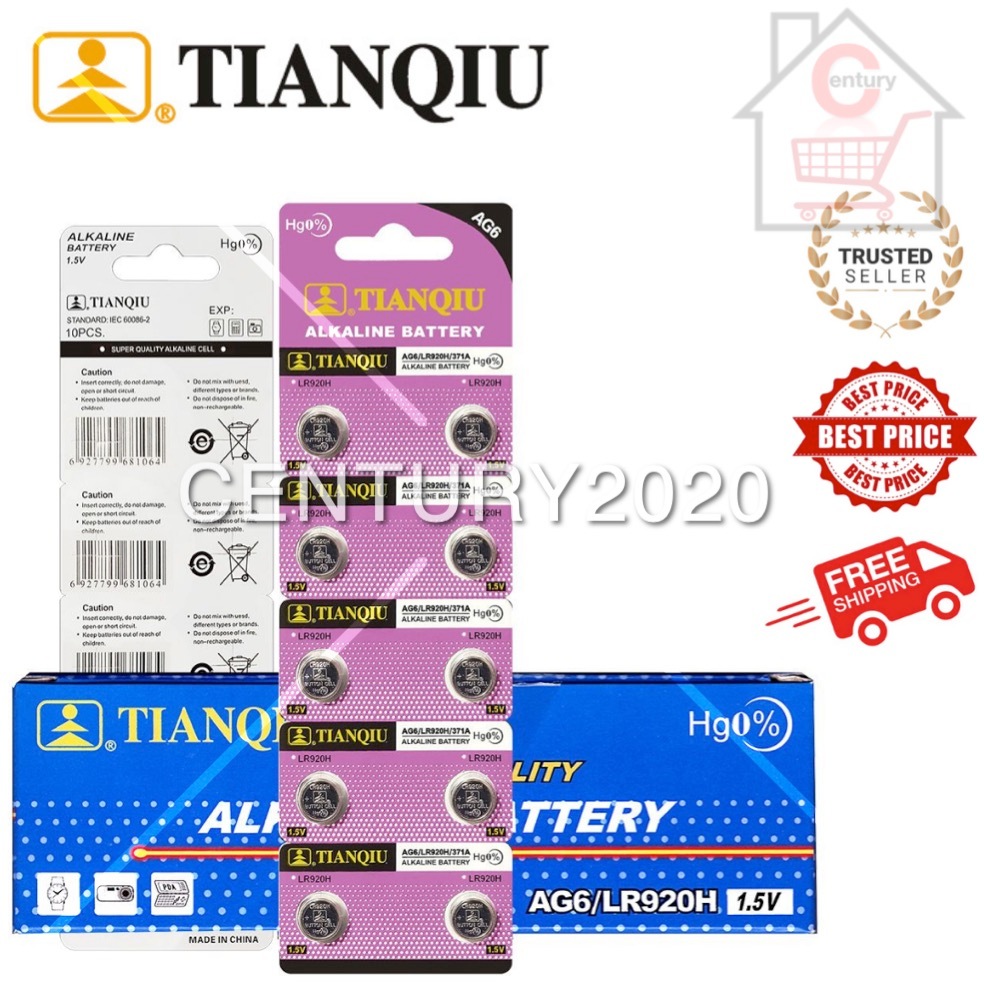 TIANQIU Battery AG6/LR920H/371A 1.5V Alkaline Battery 10pcs | Shopee ...