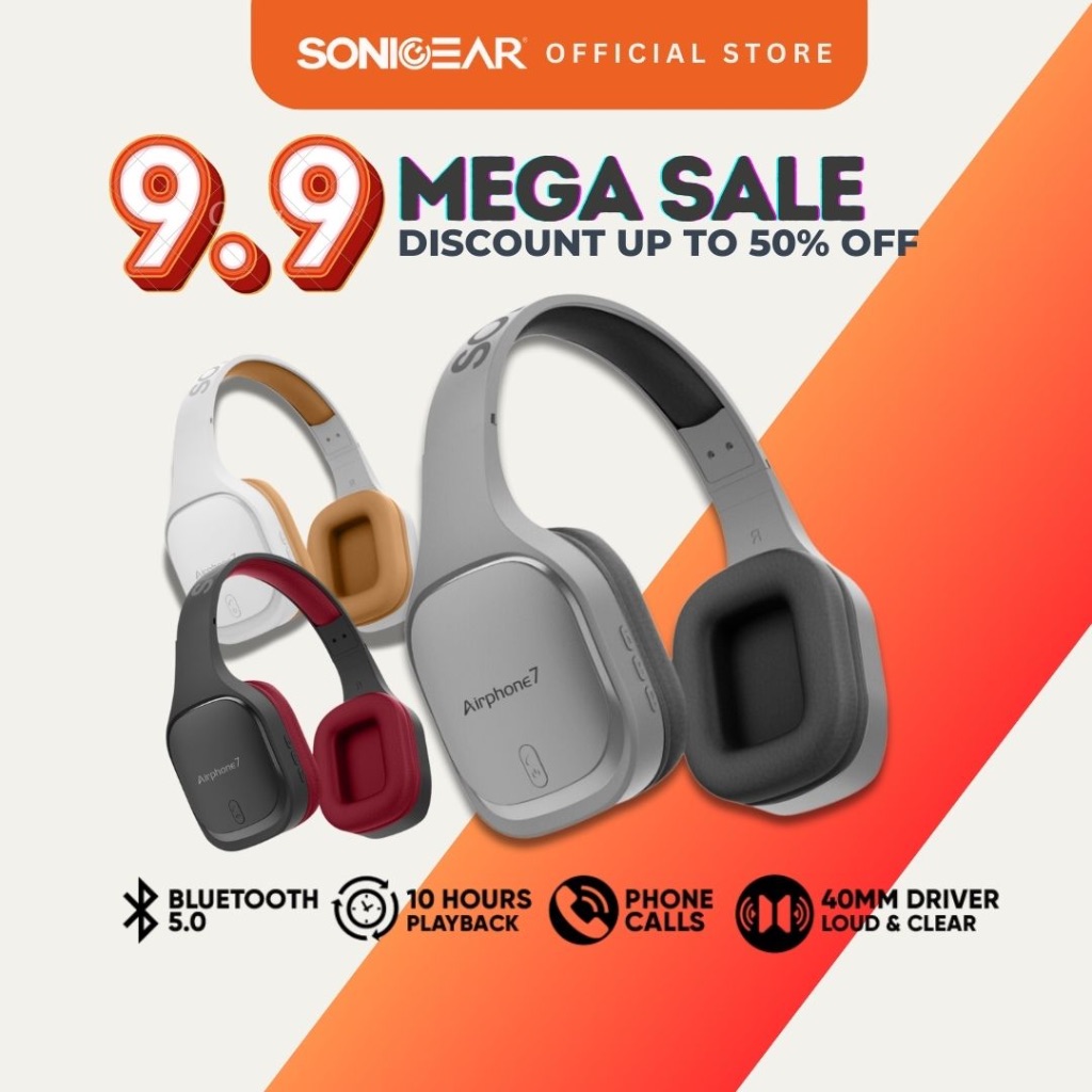 SonicGear Airphone 7 Bluetooth Headphones With Mic, 10 Hours Playtime ...