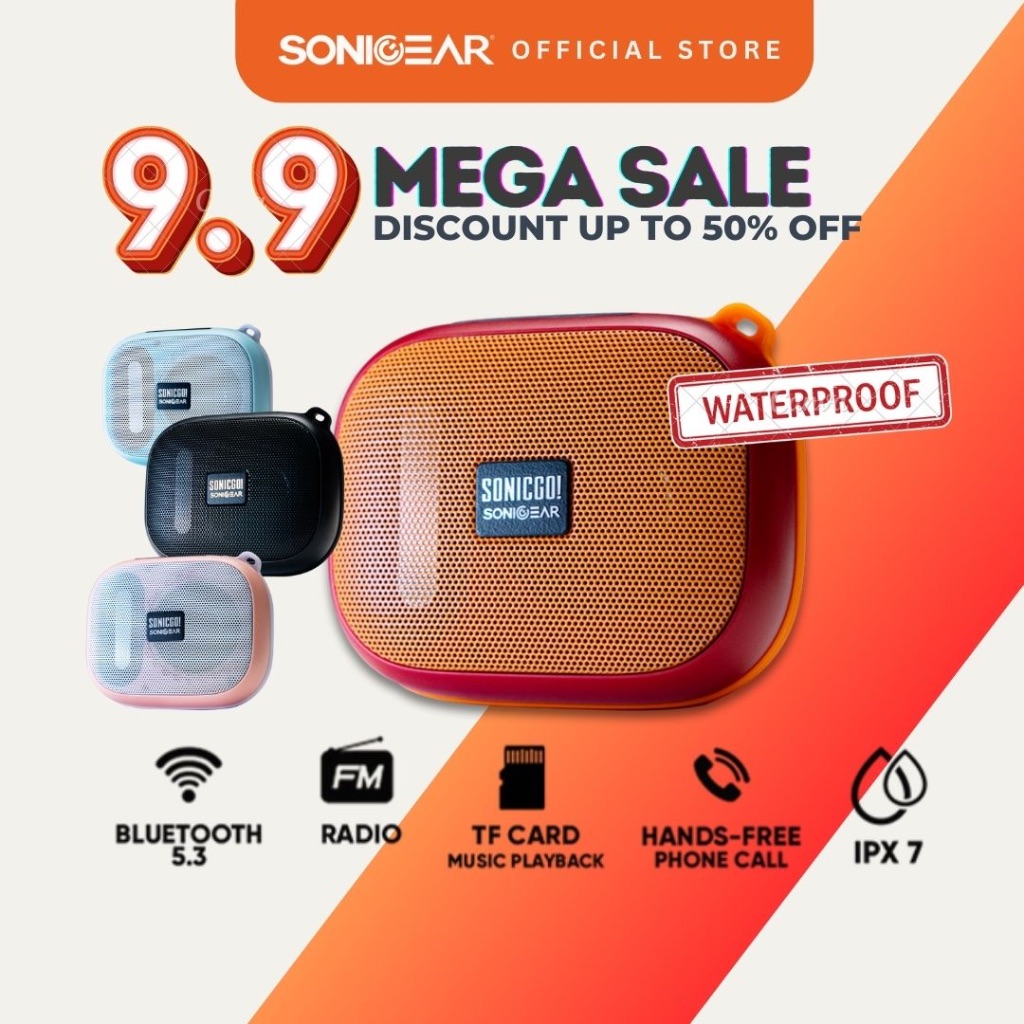 SonicGear SonicGo 101 Aqua | IPX 7 Waterproof | Bluetooth 5.3 Portable ...