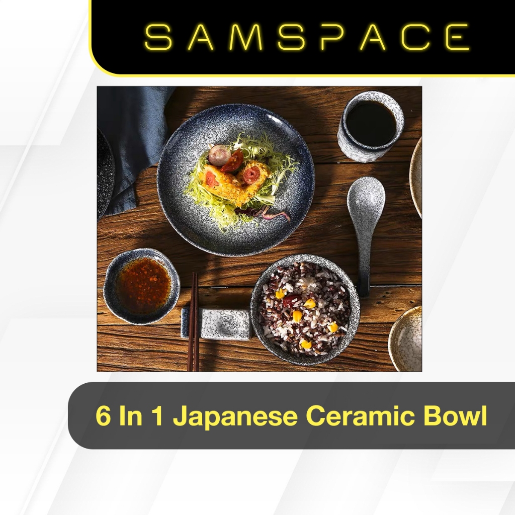 SamSpace 6 In 1 Japanese Style Rice Porcelain Ceramic Bowl | Shopee ...