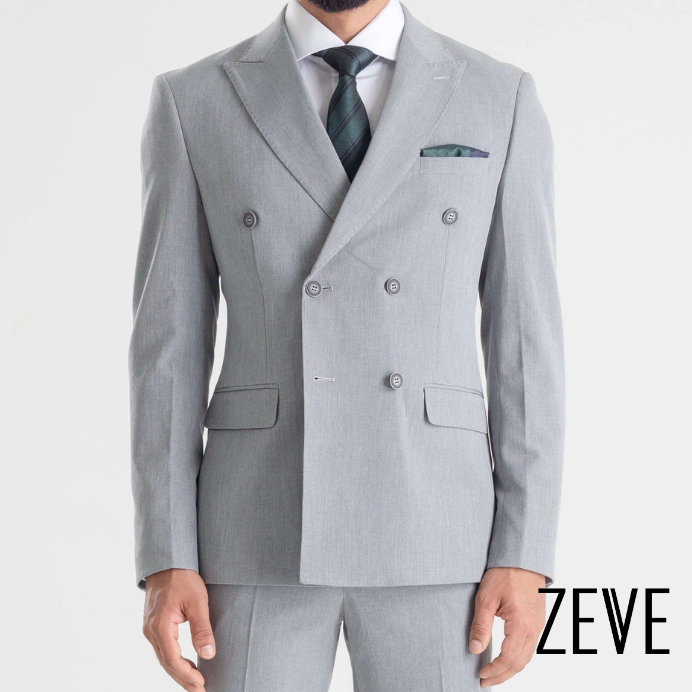 Zeve Double Breasted Suit Blazer - Light Grey (Peak Lapel) | Blazer ...