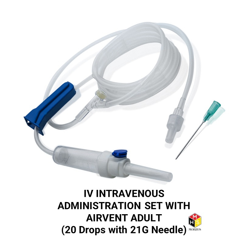 IV INTRAVENOUS ADMINISTRATION SET WITH AIRVENT (20 Drops with 21G ...