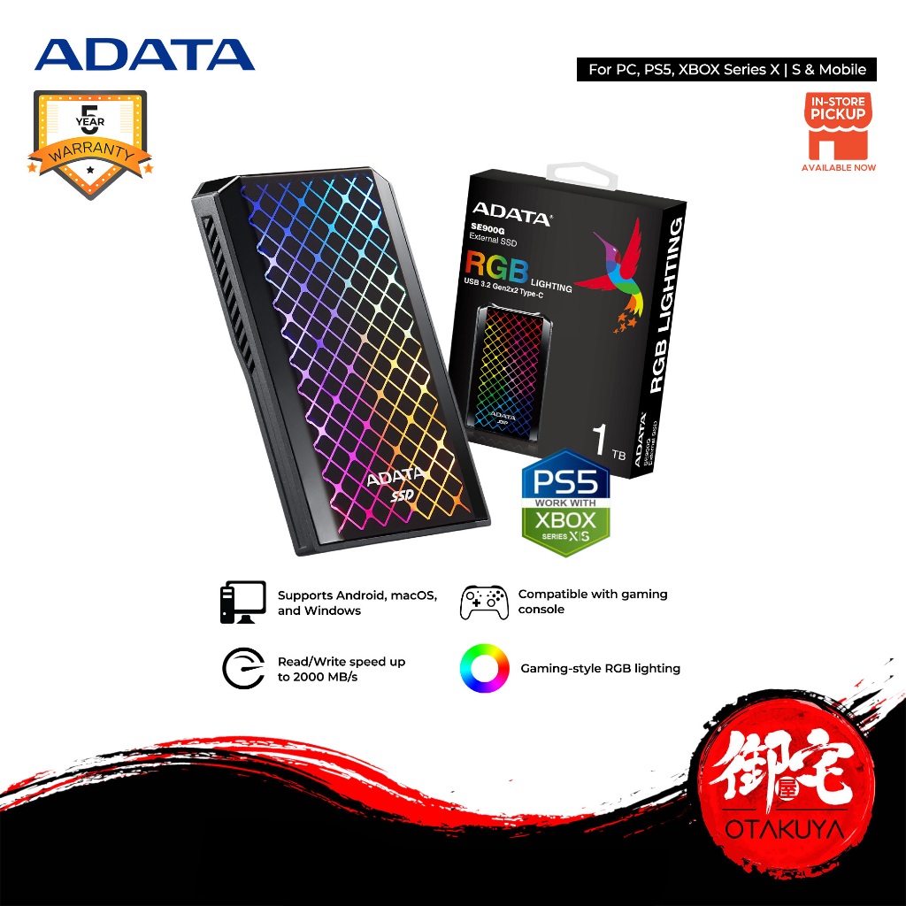 【6.6 SALE】ADATA 1TB SE900G External SSD RGB Lighting USD 3.2 Gen2x2 ...