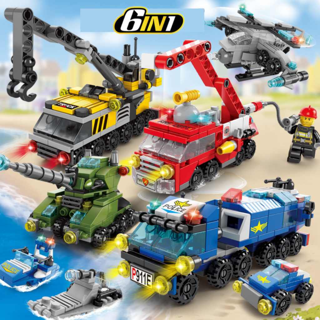 Building Blocks 6 in 1 Bag Blok Pembinaan Lele Brother Police Army ...