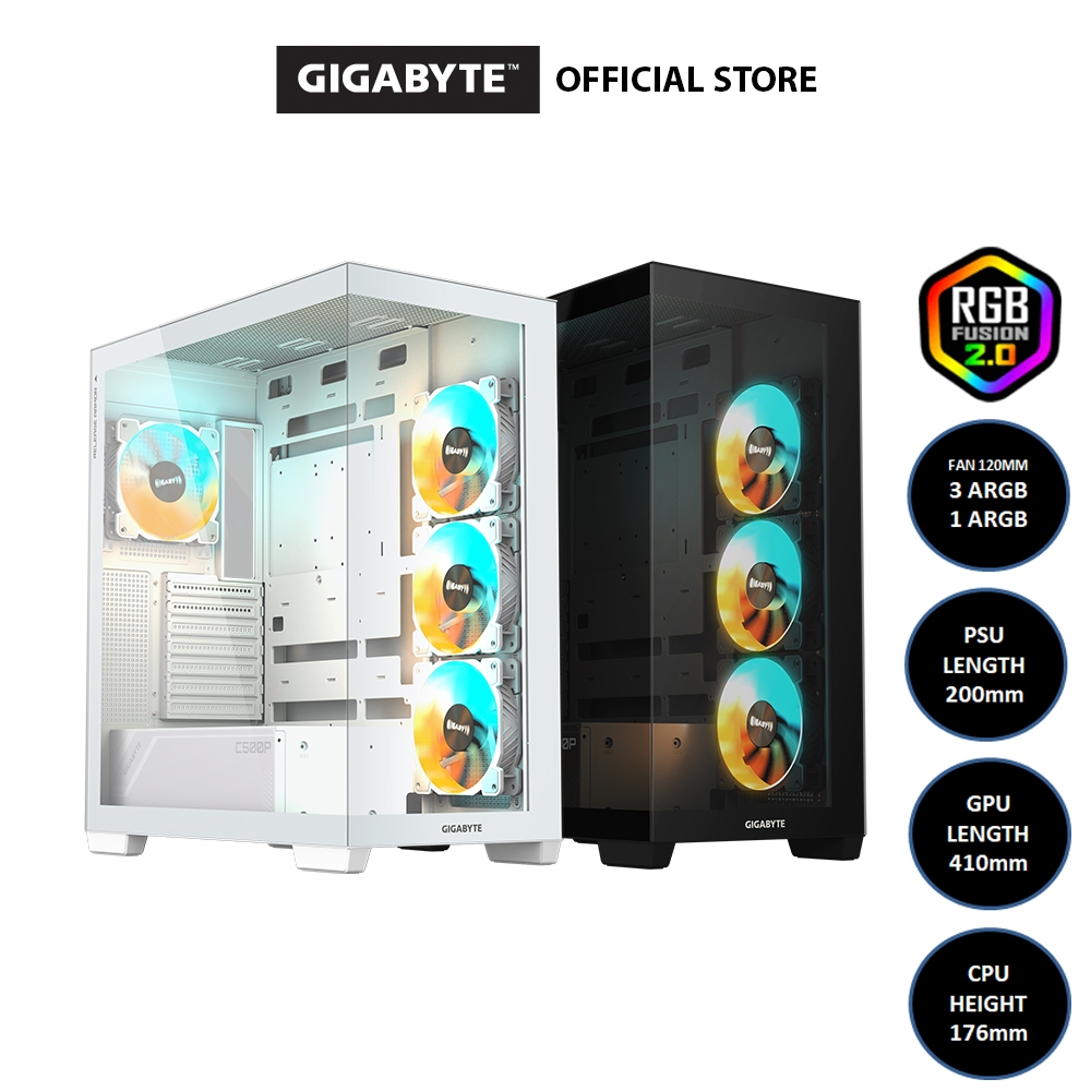 Gigabyte C500 Panaromic Stealth Tempered Glass Mid Tower PC Case RGB ...