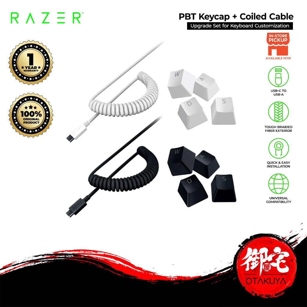 RAZER PBT Keycap + Coiled Cable Upgrade Set Double Shot PBT Keycaps ...