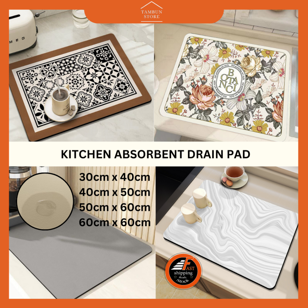 30x40/40x50/50x60/60x60 Anti Slip Kitchen Absorbent Mat Drying Pad ...