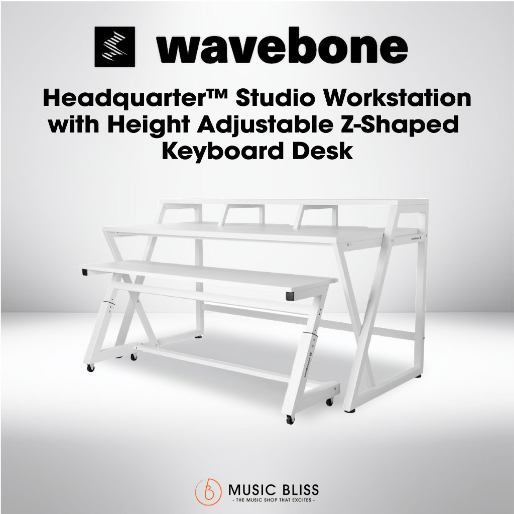 Wavebone Headquarter Studio Workstation Desk with Height Adjustable Z-Shaped Keyboard Desk ...