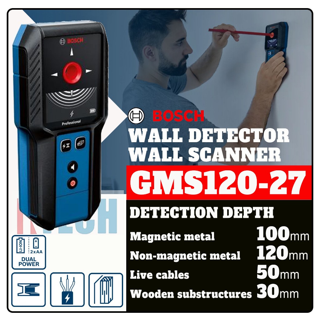 BOSCH GMS120-27 MULTI DETECTOR / WALL SCANNER OR DETECTOR FOR METAL ...