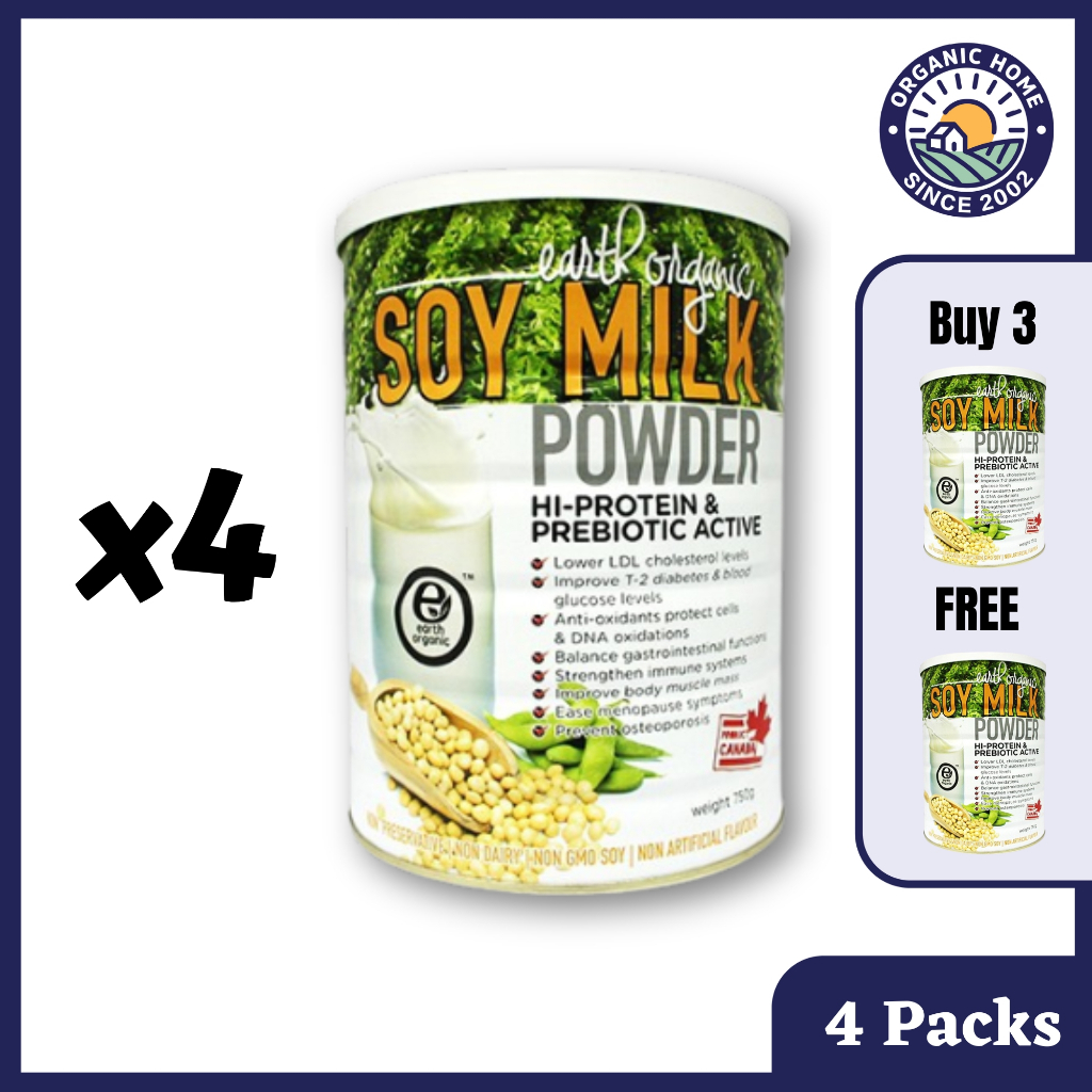 4x Earth Living Organic Soy Milk Soymilk Powder (Hi Protein & Prebiotic ...