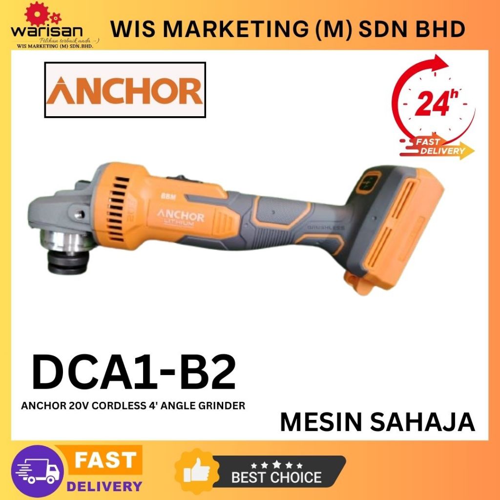 MESIN SAHAJA || ANCHOR DCA1-B2 CORDLESS BRUSHLESS ANGLE GRINDER 20V ...