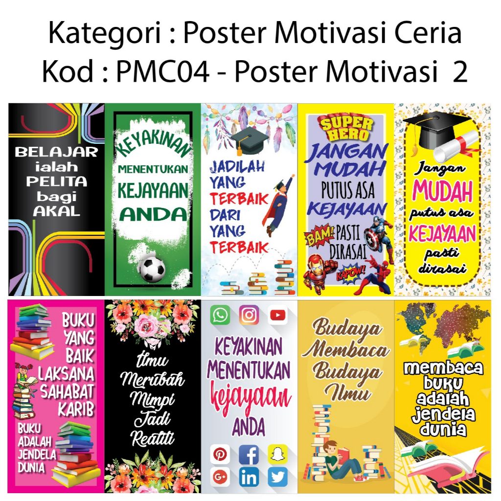 🏃1 DAYSHIP🏃 Poster Motivasi Bahasa Melayu Pelbagai Tema set 10pcs ...