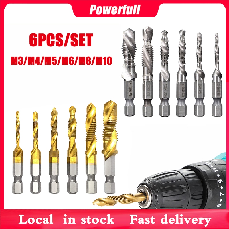 6PCS M3+M4+M5+M6+M8+M10 Titanium Coated HSS Thread Tap Set Metric Tap ...
