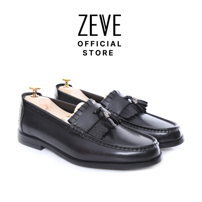 Zeve Fringe Classic Loafer - Black Grey with Tassel (Hand Painted ...